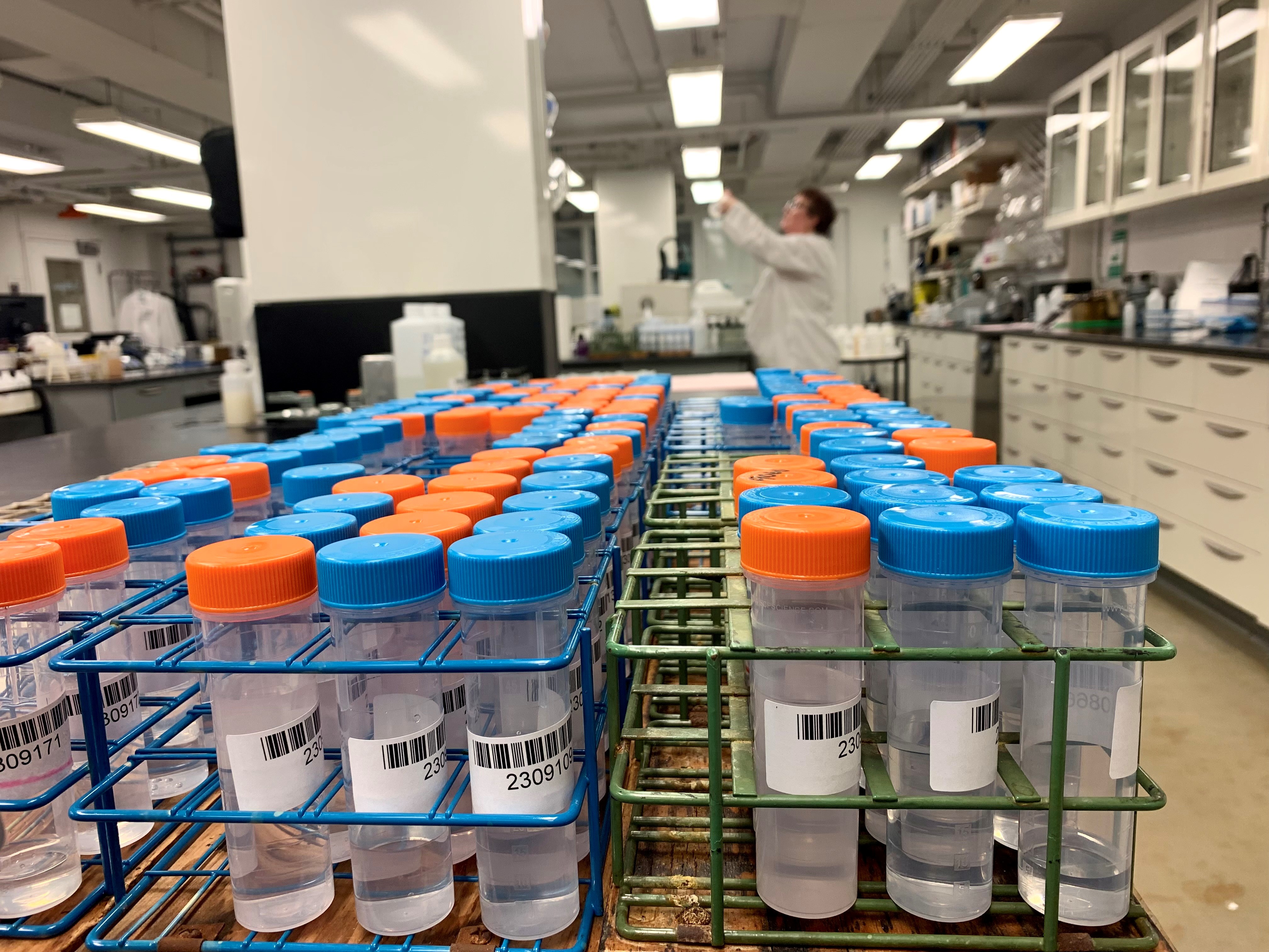 Daniela Irimia, a chemist in the Culligan Water Lab, prepares samples ...